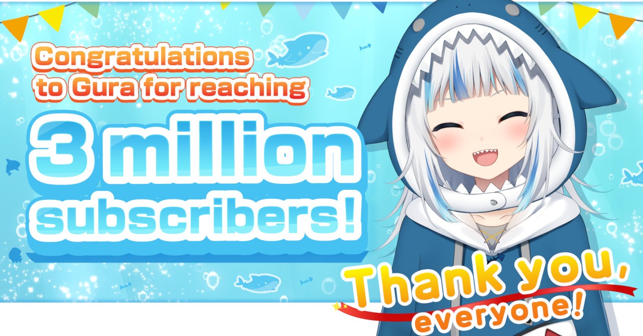 Vtuber Gawr Gura has now reached the 3 Million Subs milestone